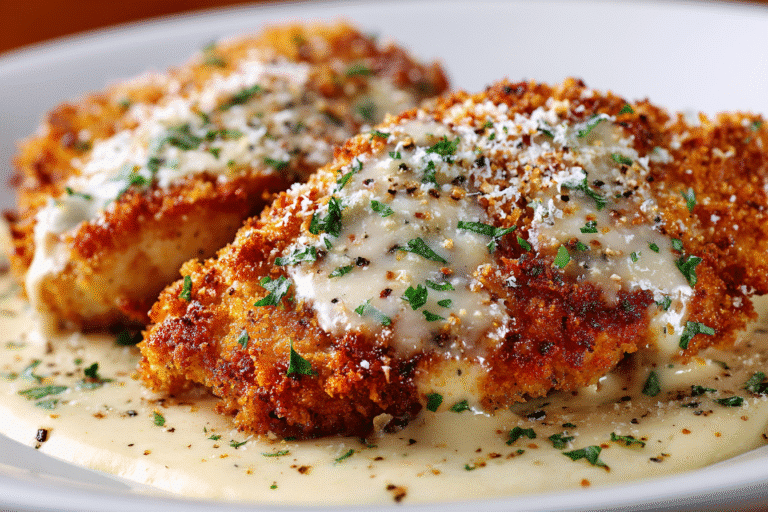 Crispy Parmesan-Crusted Chicken with Creamy Garlic Sauce – feasttrove